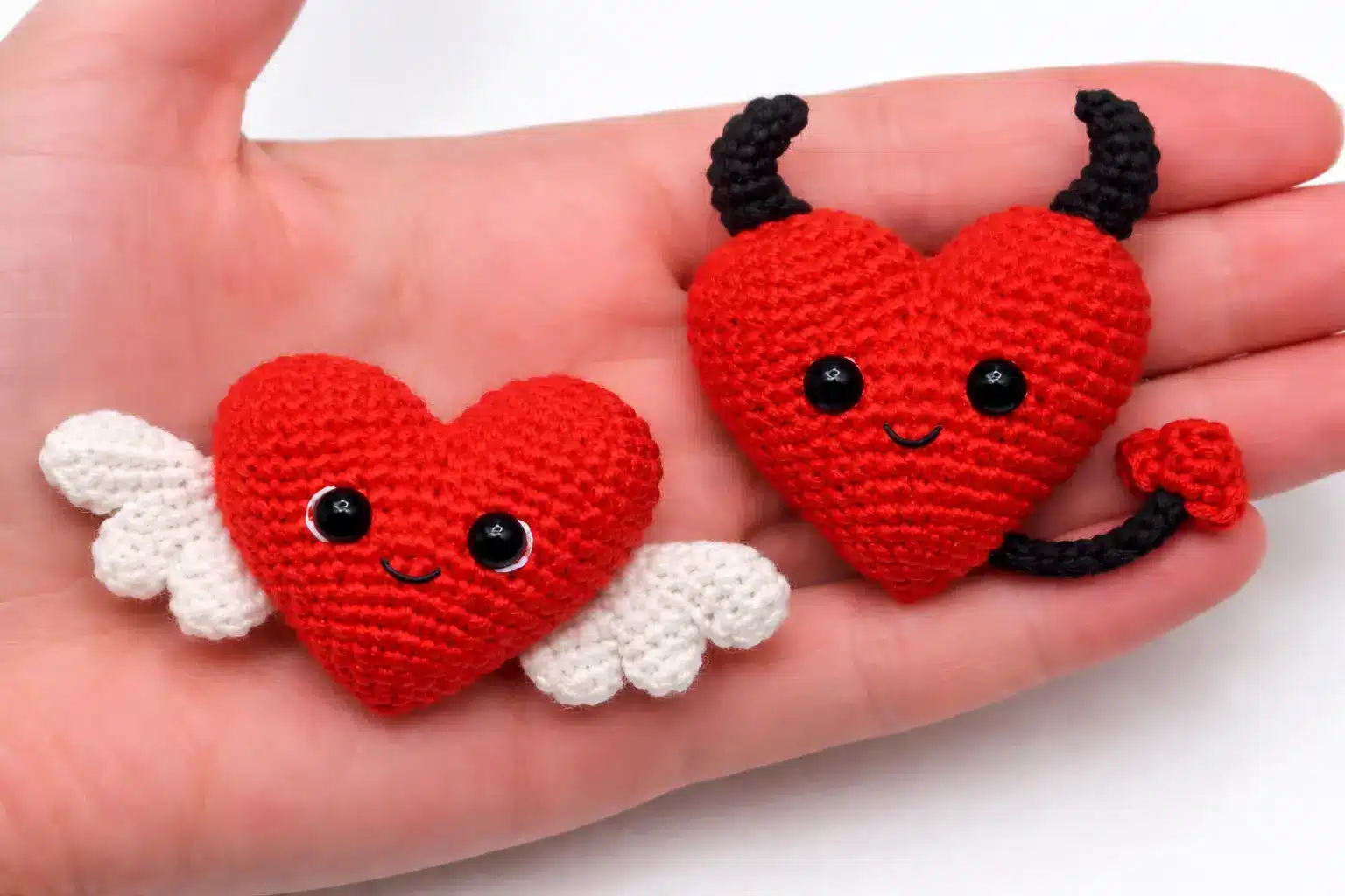 Crochet Heart Pattern Free: 2 Valentine Heart Plush Ideas (Angel + Devil)